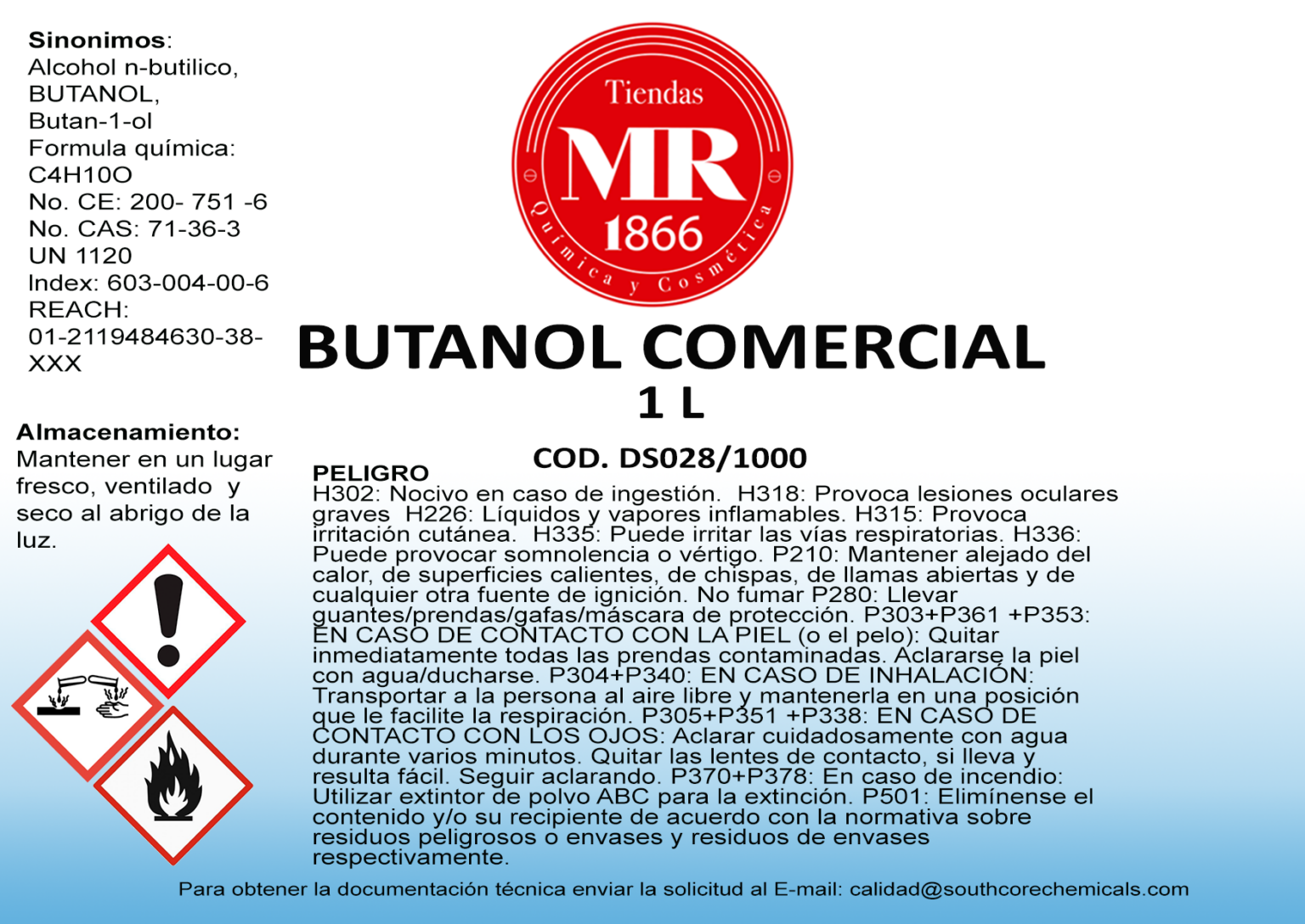 BUTANOL COMERCIAL 1 L – Tiendas MR 1866