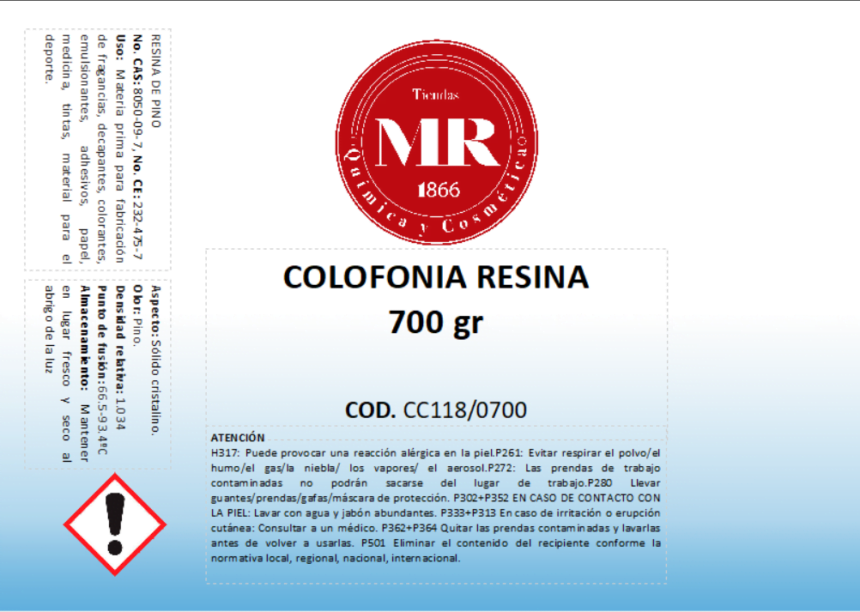 COLOFONIA RESINA 700 gr – Tiendas MR 1866