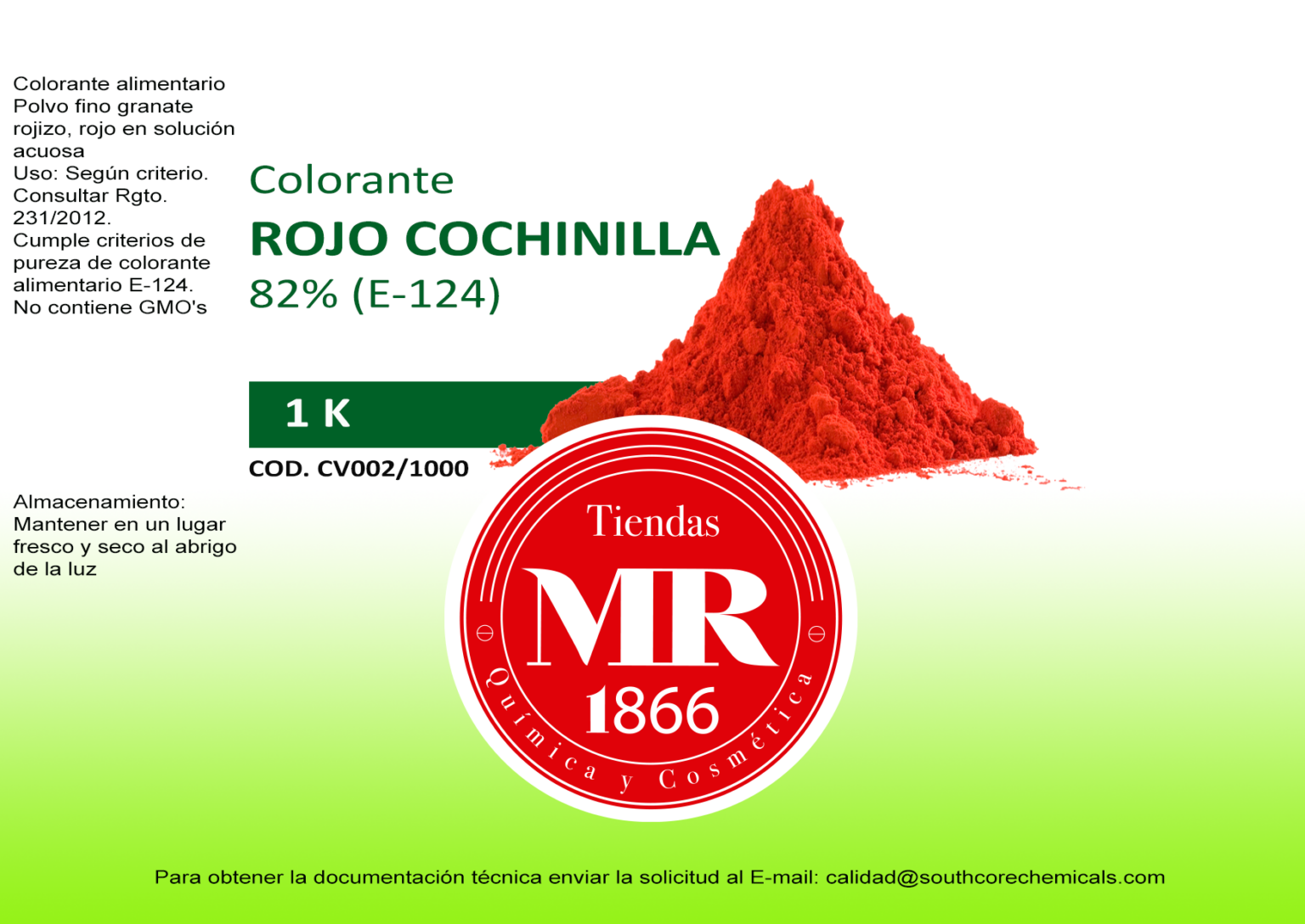 COLORANTE ROJO COCHINILLA 82% (E-124) 1 K – Tiendas MR 1866