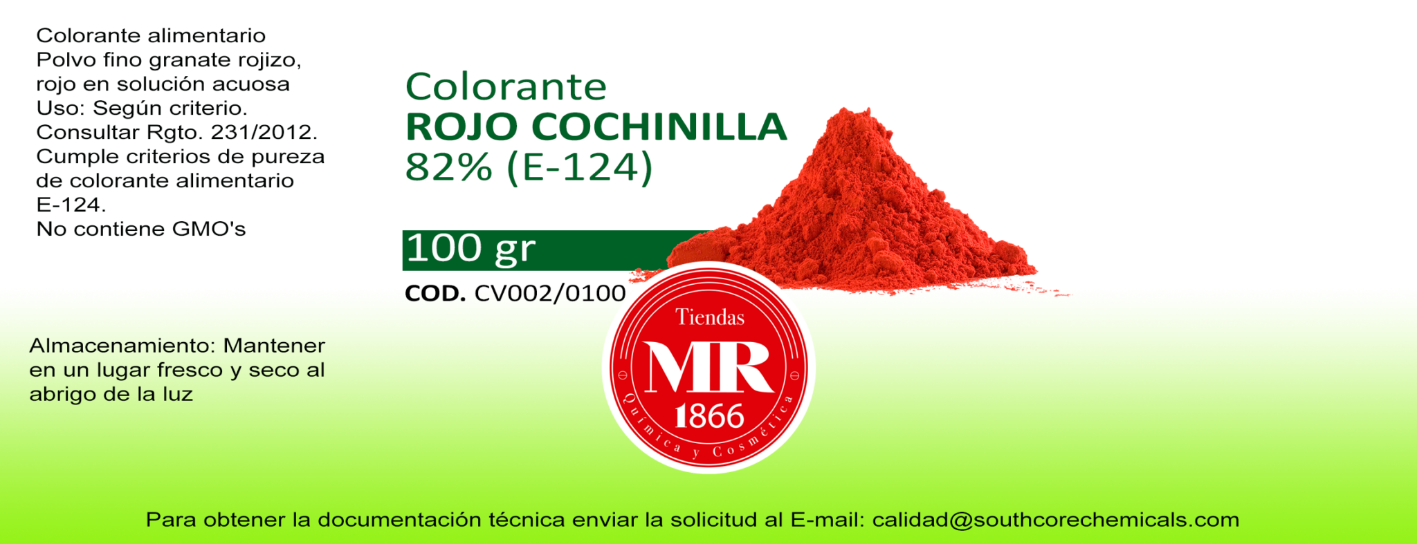 COLORANTE ROJO COCHINILLA 82% (E-124) 100 gr – Tiendas MR 1866