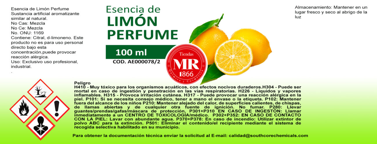 ESENCIA DE LIMÓN PERFUME 100 ml – Tiendas MR 1866