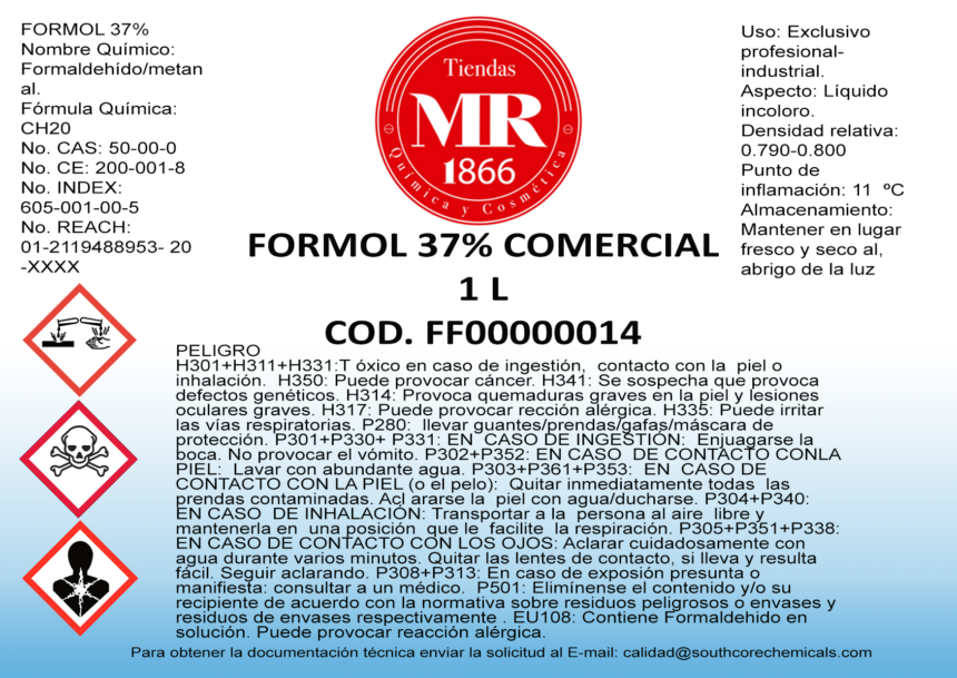 FORMOL 37% 1 L – Tiendas MR 1866