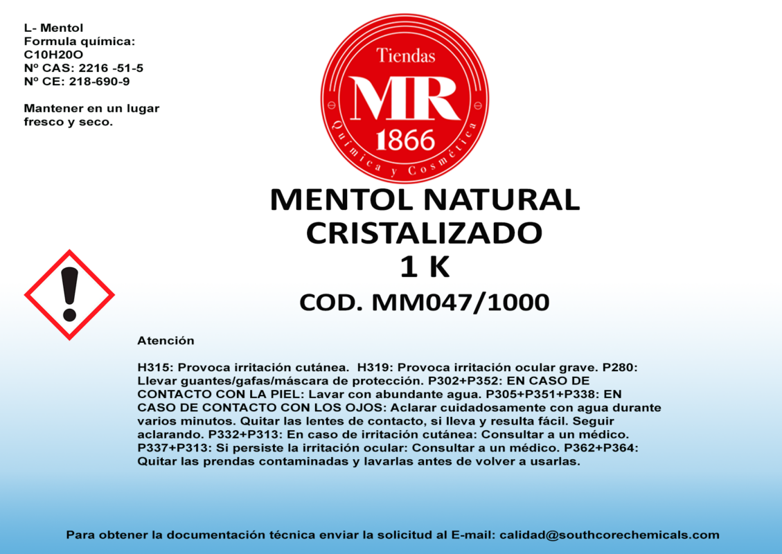 MENTOL NATURAL CRISTALIZADO 1 K – Tiendas MR 1866