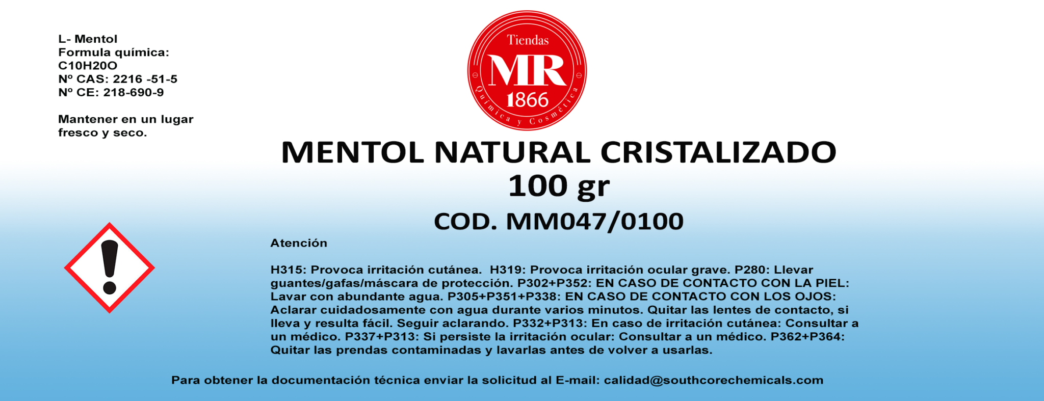 MENTOL NATURAL CRISTALIZADO 100 gr – Tiendas MR 1866