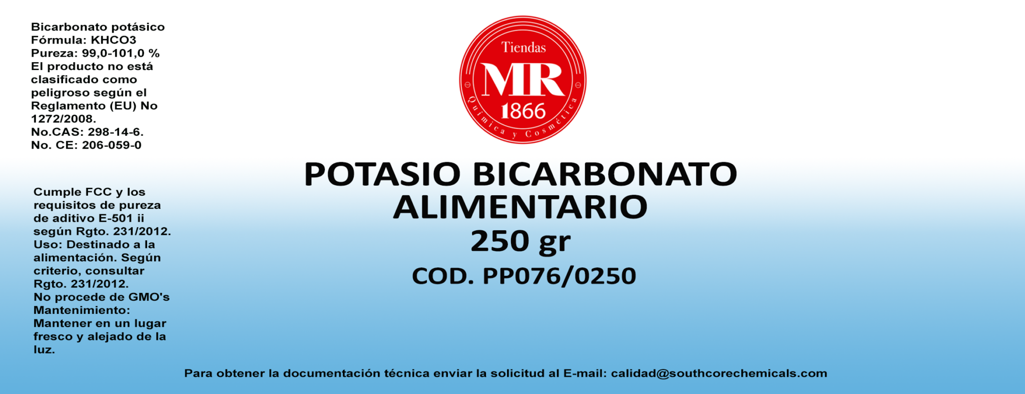 POTASIO BICARBONATO ALIMENTARIO 250 gr – Tiendas MR 1866