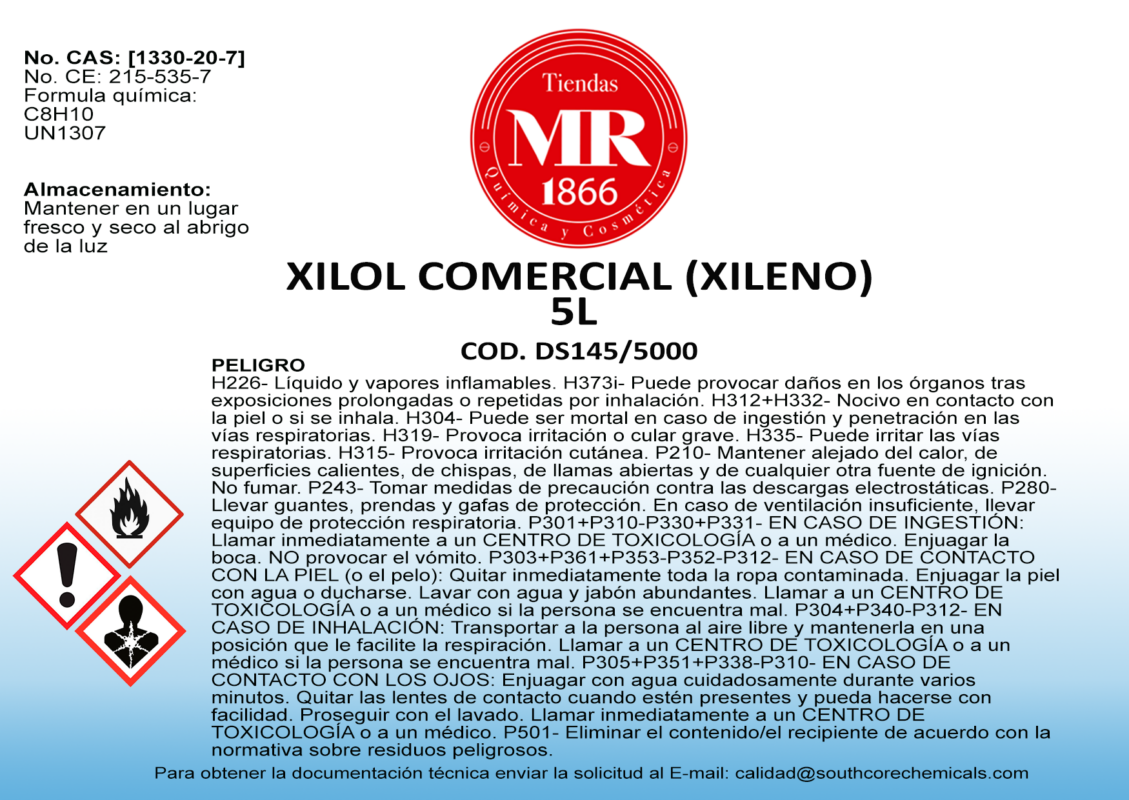 XILOL COMERCIAL (XILENO) 5 L – Tiendas MR 1866