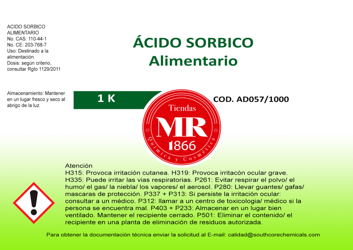 ACIDO SORBICO ALIM. 1 K – Tiendas MR 1866