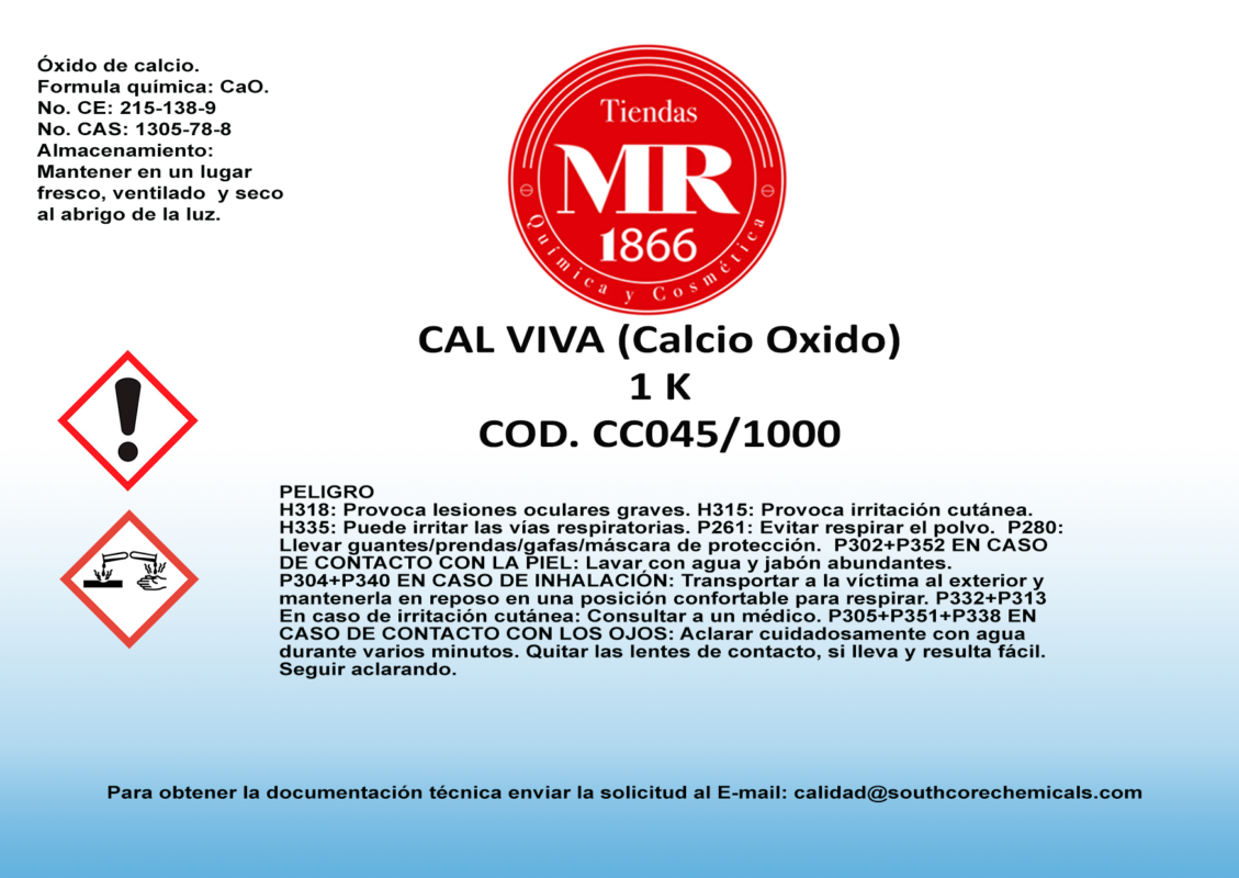 CAL VIVA (Calcio Oxido) 1 K – Tiendas MR 1866