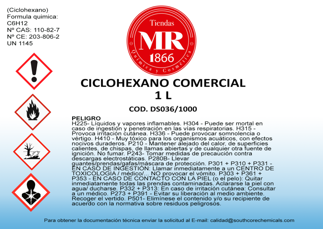 CICLOHEXANO COMERCIAL 1 L – Tiendas MR 1866