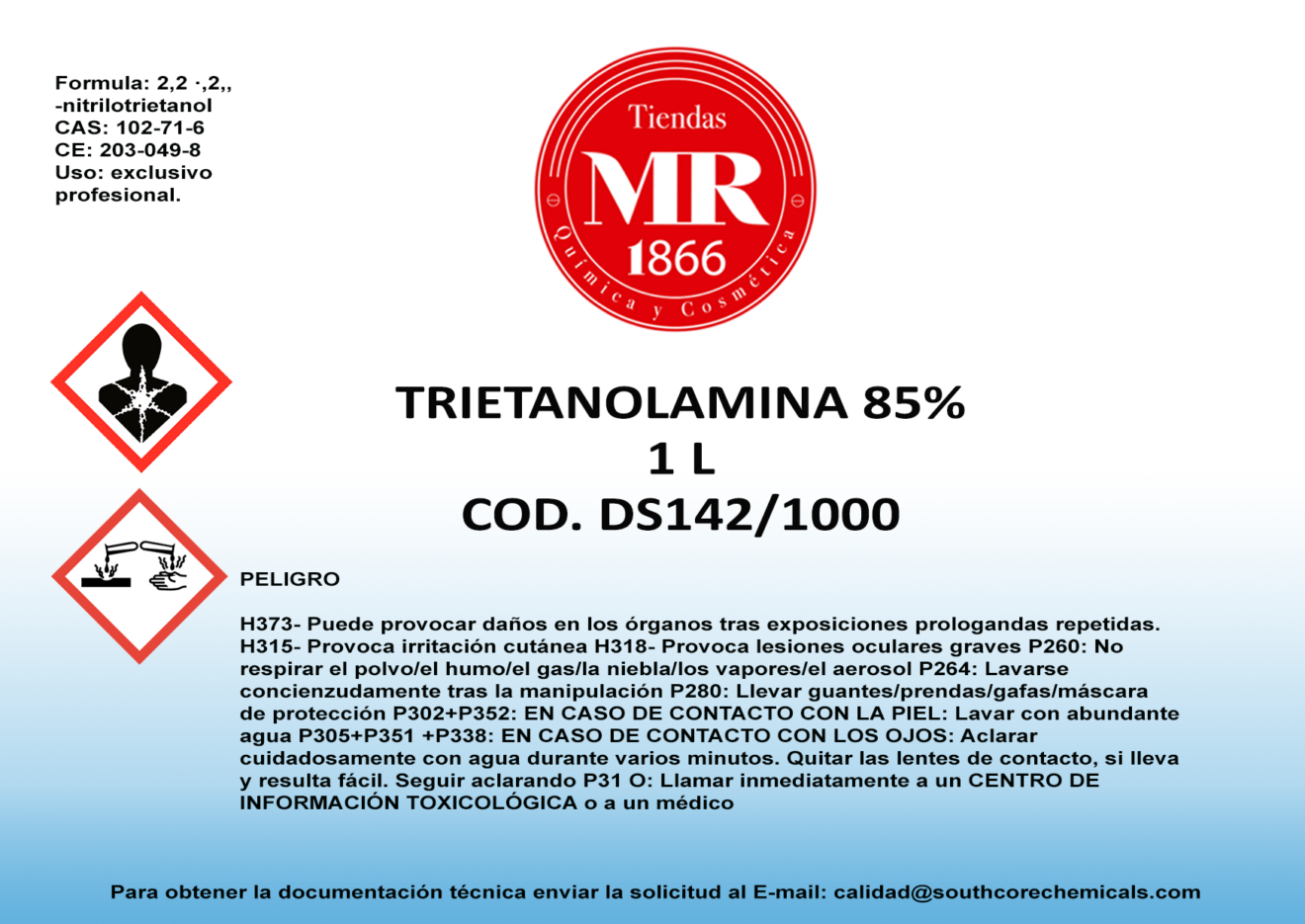 TRIETANOLAMINA 85% 1 L – Tiendas MR 1866