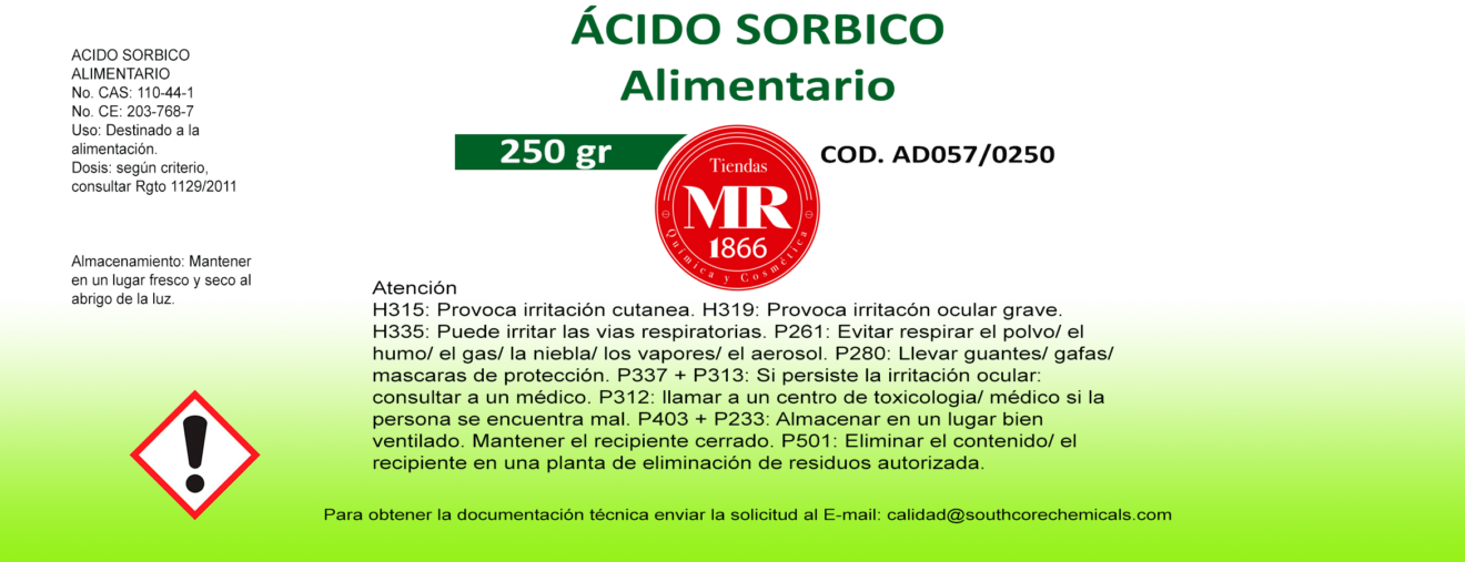 ÁCIDO SORBICO ALIM. 250 gr – Tiendas MR 1866