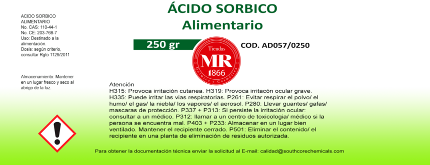 ÁCIDO SORBICO ALIM. 250 gr – Tiendas MR 1866
