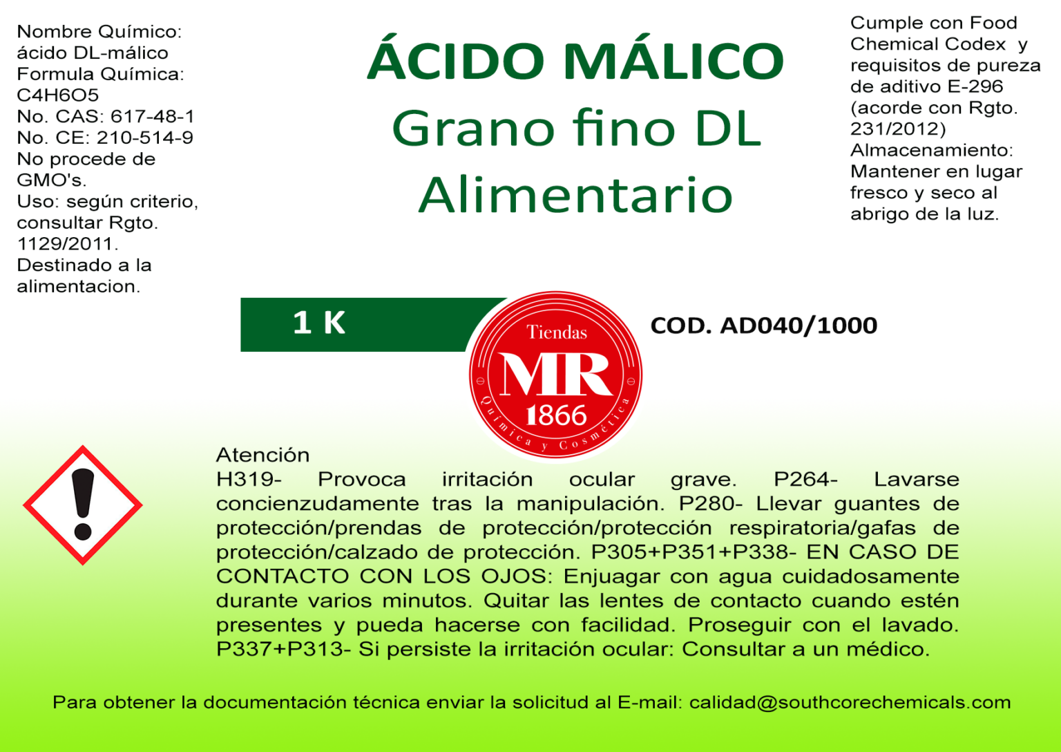 ACIDO MALICO GRANO FINO DL ALIM. 1 K – Tiendas MR 1866