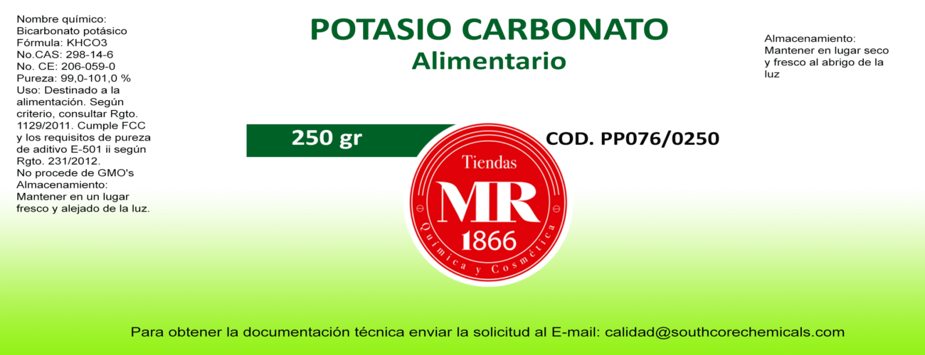 POTASIO BICARBONATO ALIMENTARIO 250 gr – Tiendas MR 1866